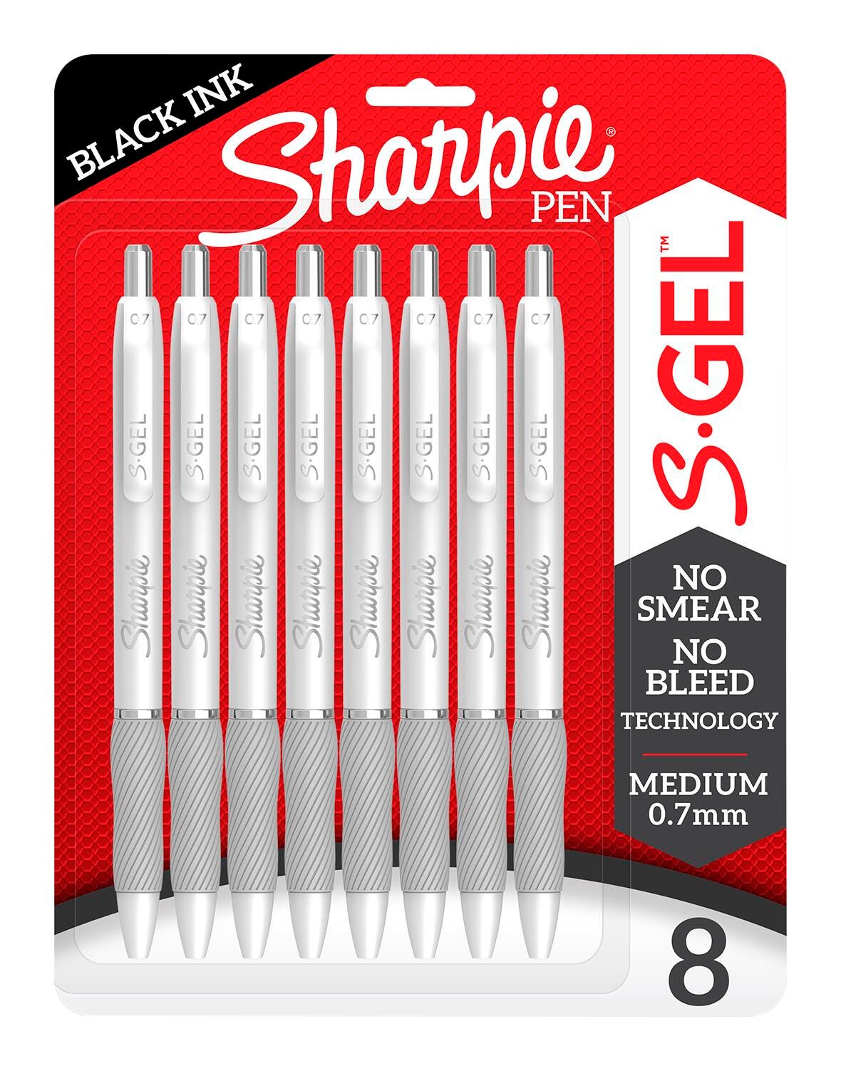 Sharpie S Gel Pens Medium Point 0.7mm White Fashion Barrel Black Ink Set of 8
